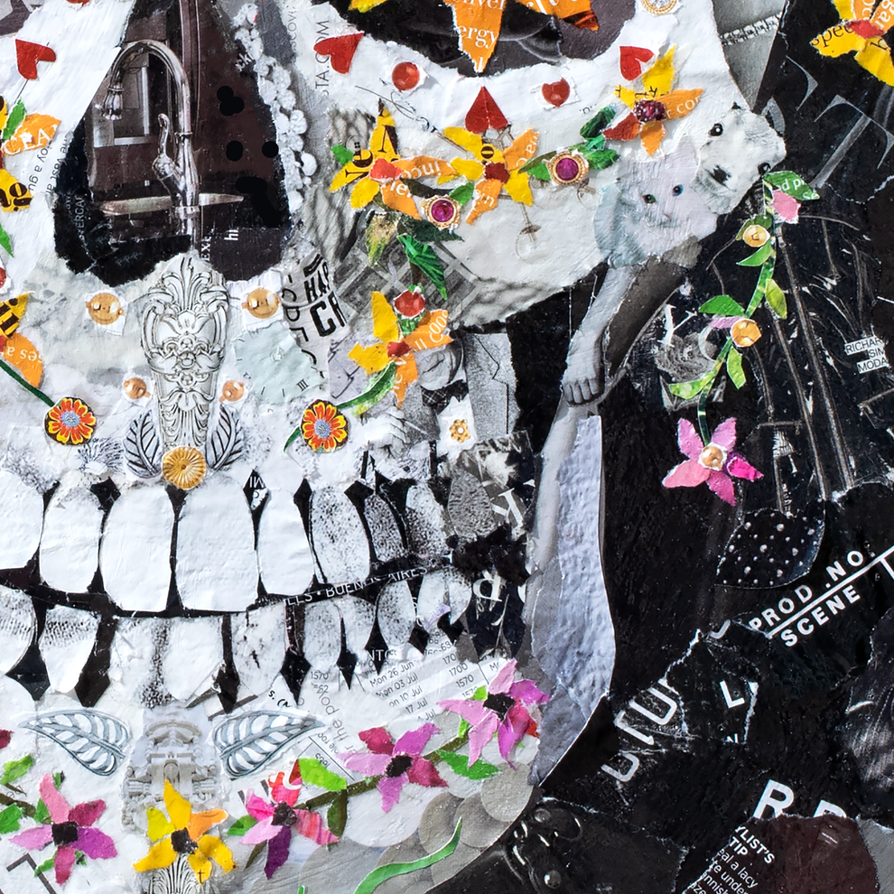 Sugar Skull Collage Art made from magazines – Deborah Shapiro Art