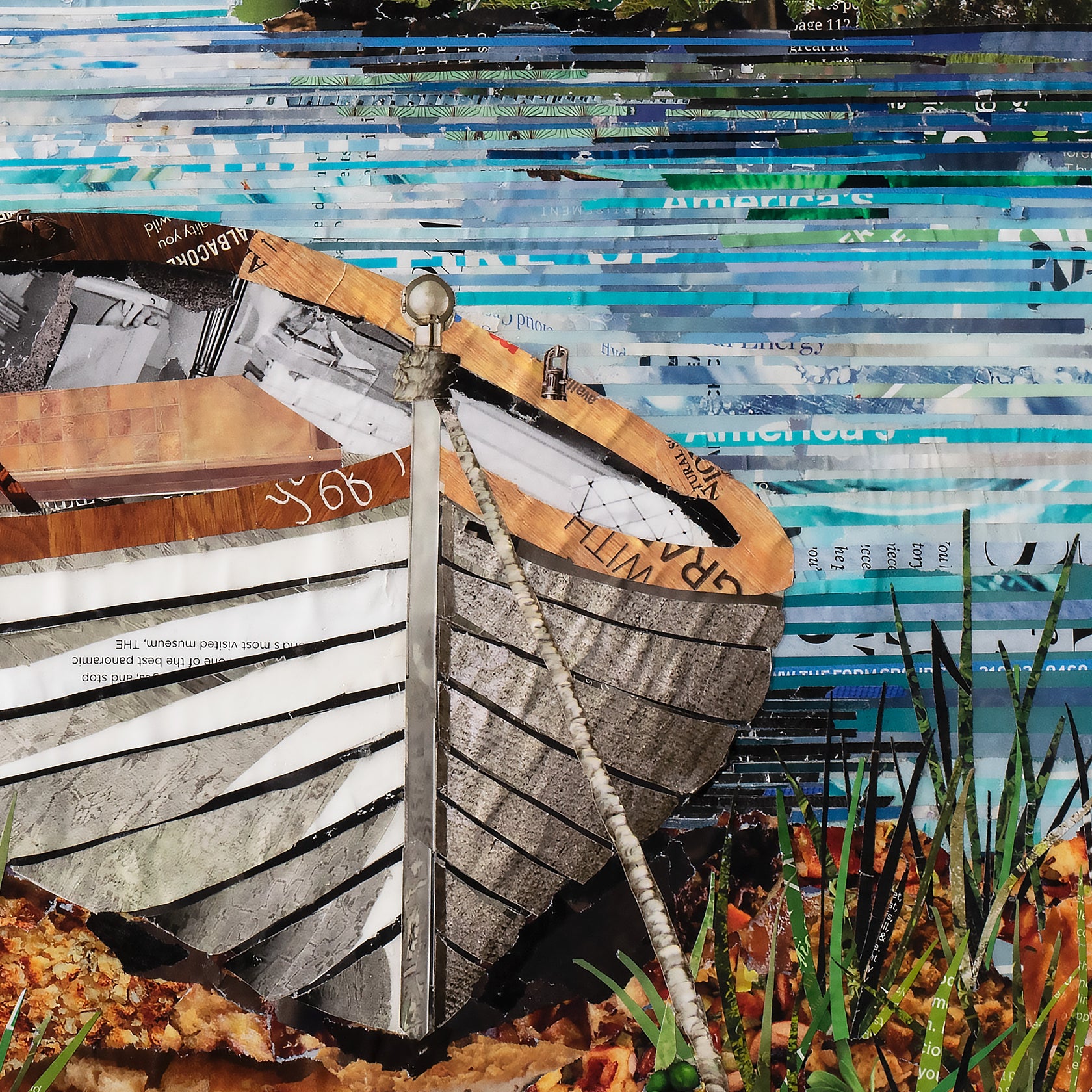 Row boat made from Magazine Paper – Deborah Shapiro Art