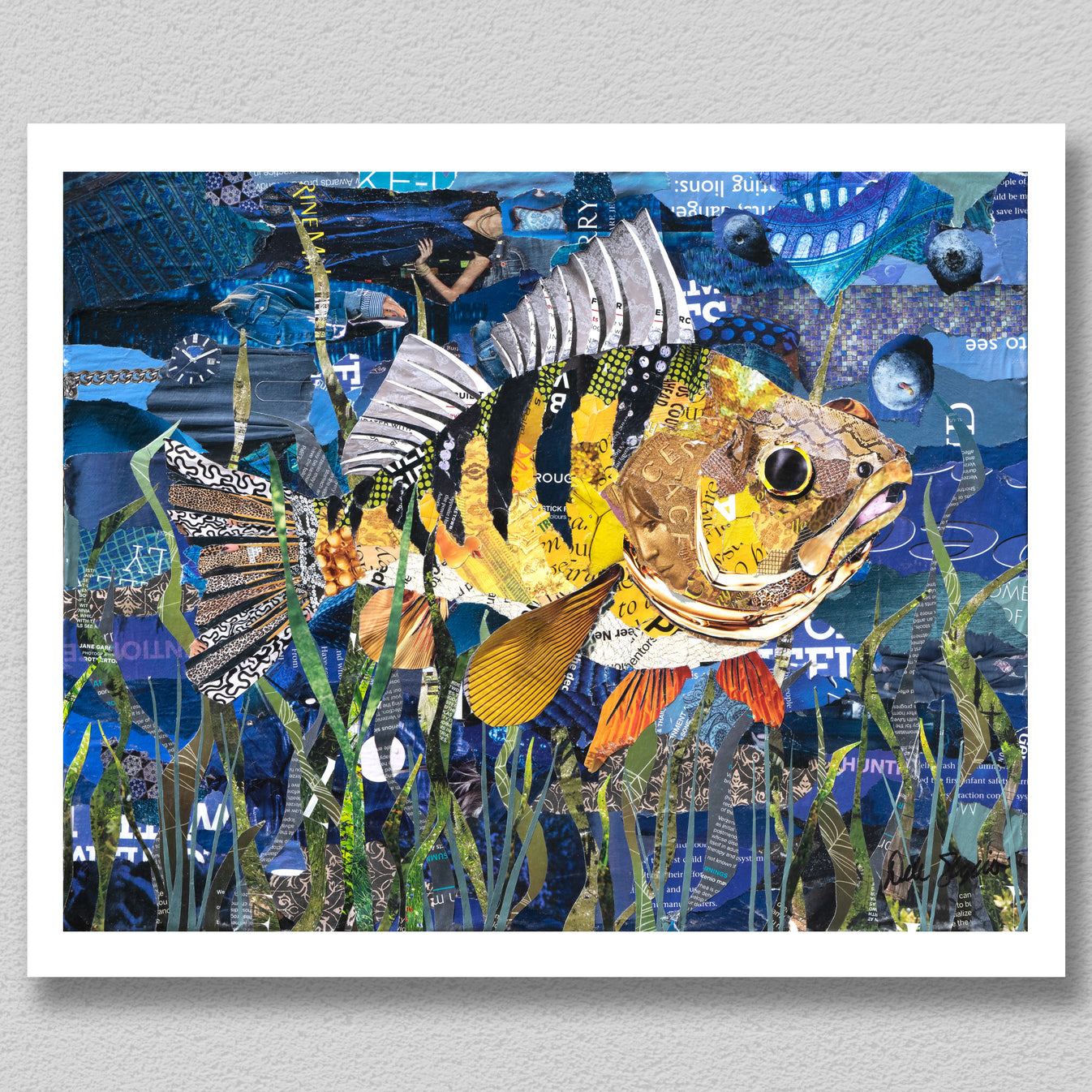 Yellow Perch Collage Art – Deborah Shapiro Art
